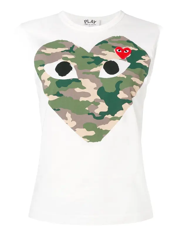 Play Comme Des Garcon Camouflage Heart T-shirt - White