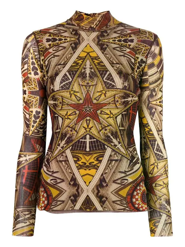 Jean Paul Gaultier Star Print Turtleneck Top - Brown