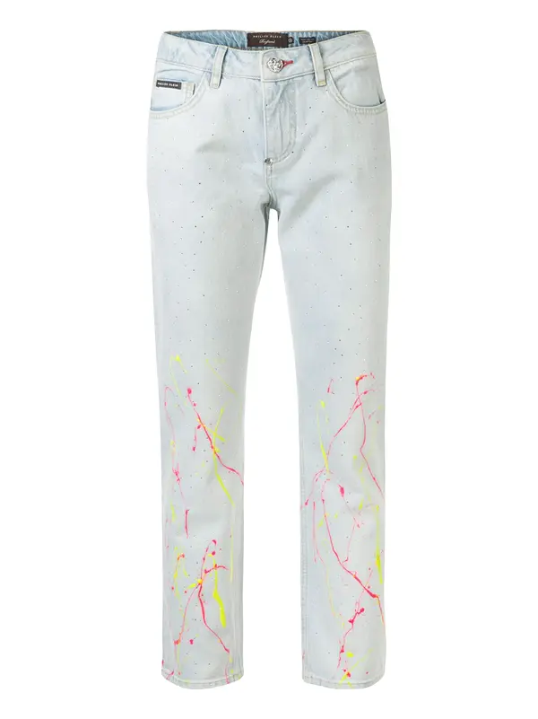 Philipp Plein Paint Splatter Cropped Jeans - Blue