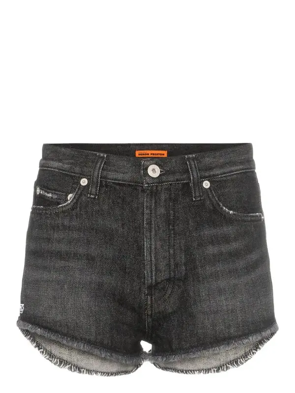 Heron Preston Distressed Hem Denim Shorts - Black