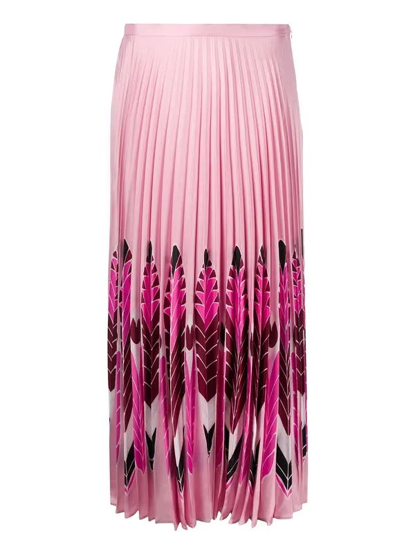 Valentino Garavani Feather Print Pleated Midi Skirt - Pink
