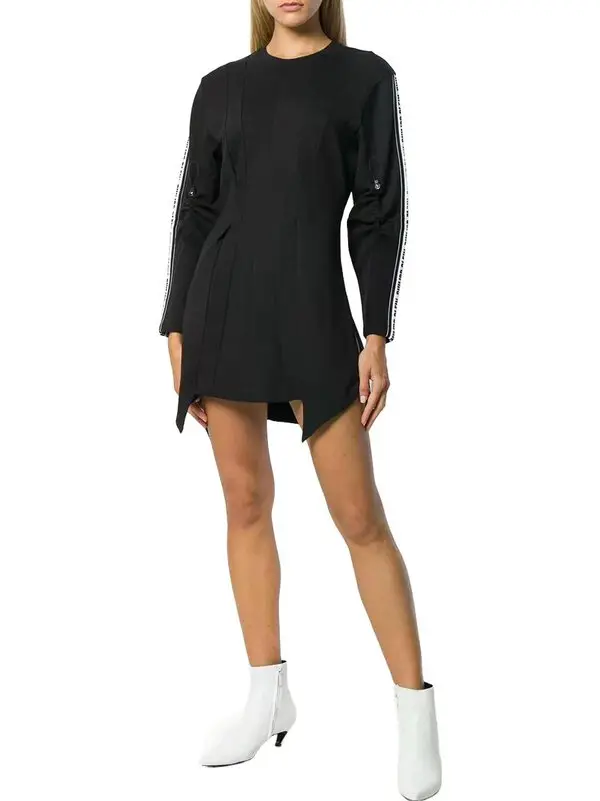 Philipp Plein Long Sleeve Ribbed Asymmetrical Hem Dress - Black