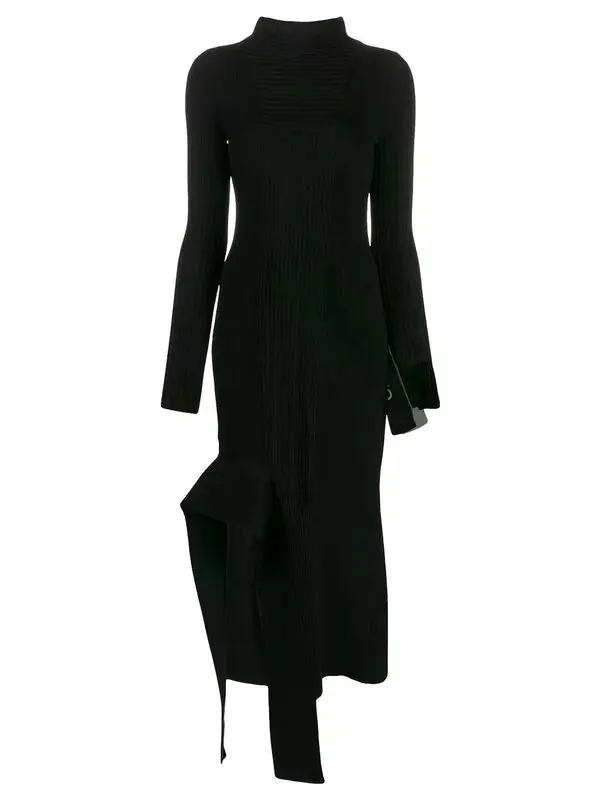 Off-White Asymmetric Knitted Midi Dress - Black