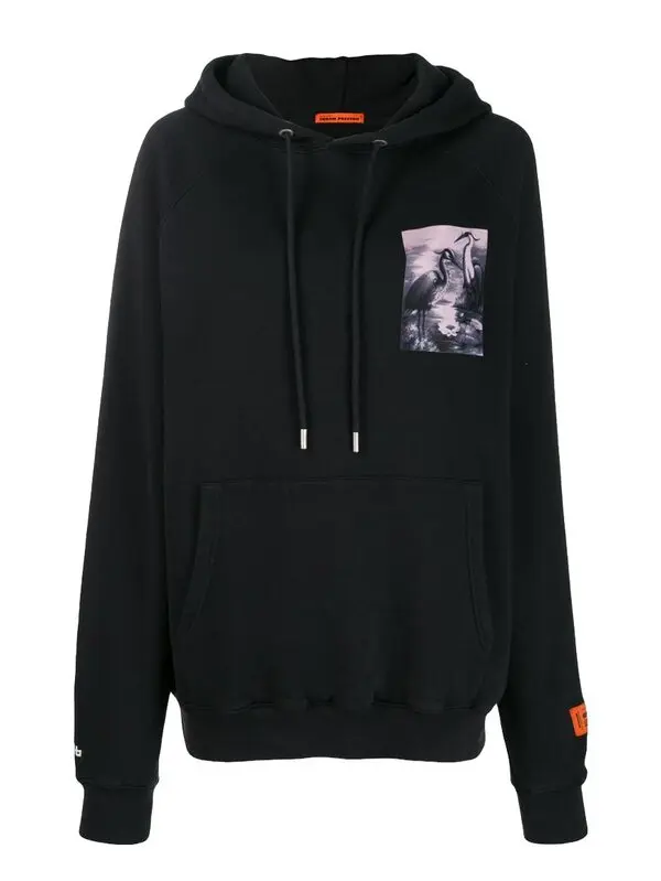 Heron Preston Chest Print Rear Logo Hoodie - Black