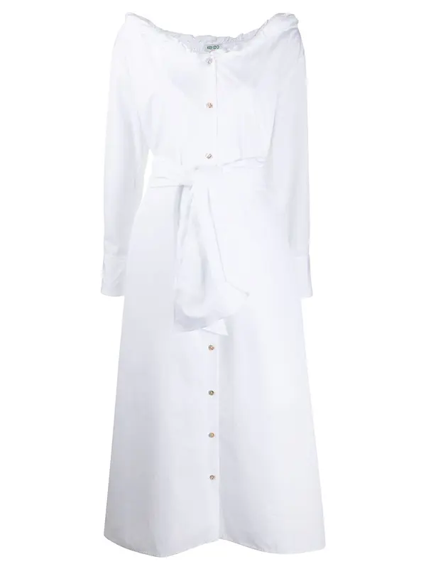Kenzo Tie-waist Button-through Midi Dress - White