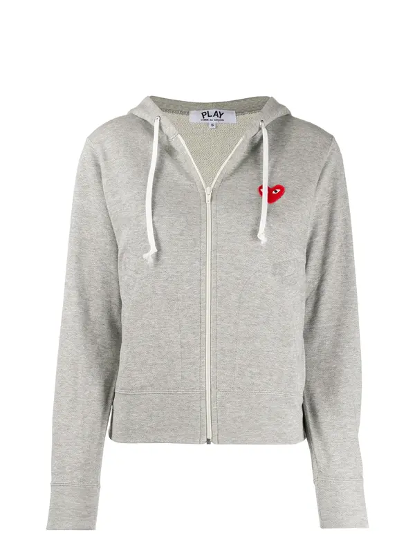 Play Comme Des Garcon Zipped Hoodie With Almond Eye Heart - Grey