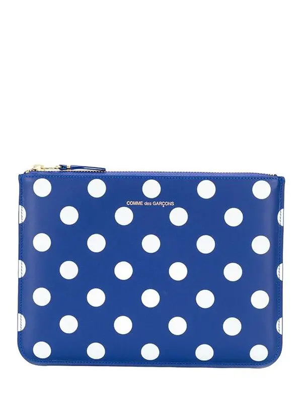 Comme Des Garçons Large Polka Dot Pouch With Zip - Blue