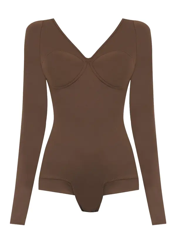 AMIR SLAMA Long Sleeved Bodysuit - Brown