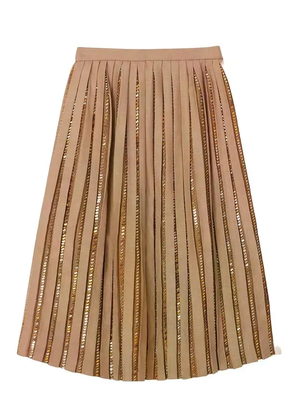 Burberry Crystal Detail Plissé Soleil Skirt - Neutrals