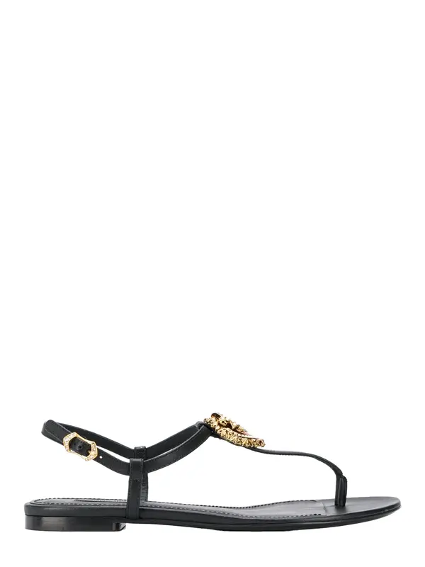 Dolce & Gabbana Devotion Leather Thong Sandals - Black