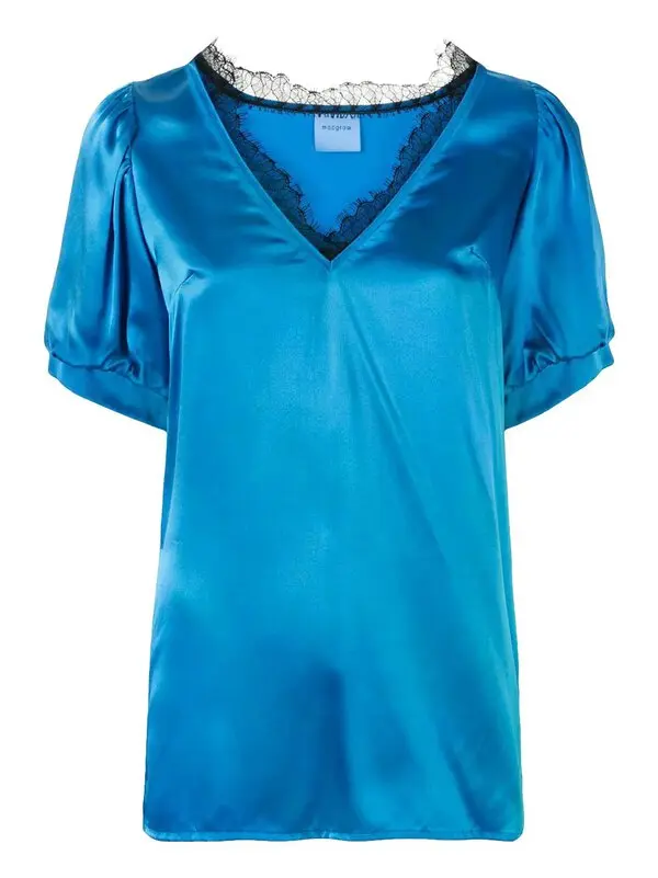 MACGRAW Shadow Lace-detail Blouse - Blue