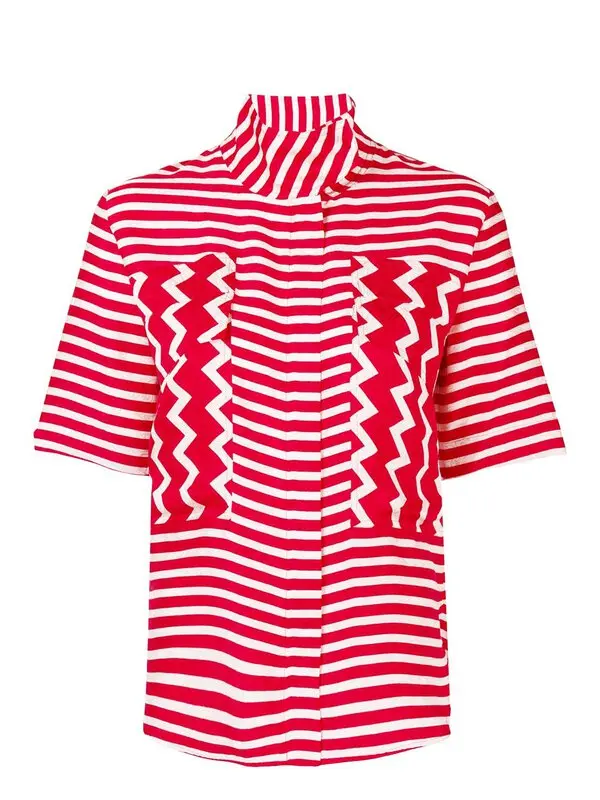 Stella McCartney Striped High Neck Silk Shirt - Red