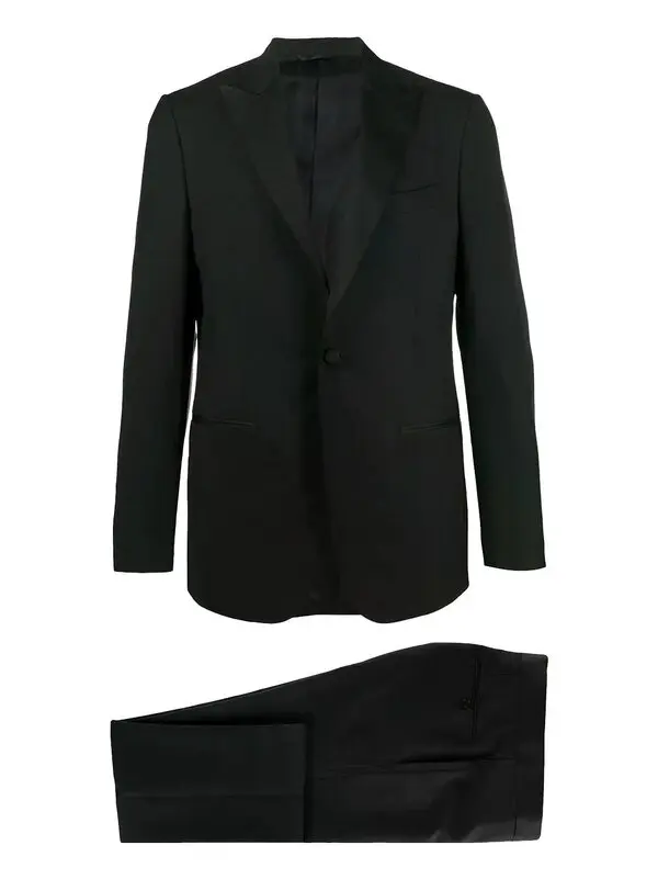 DELL'OGLIO Fitted Tuxedo Suit - Black