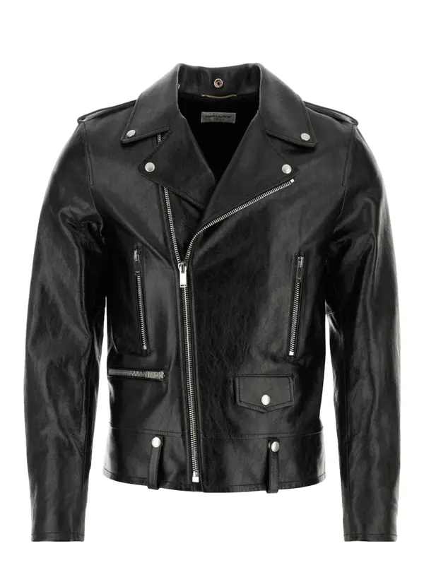 Saint Laurent Leather Zipped Biker Jacket - Black