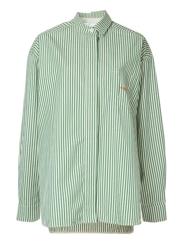WALK OF SHAME Visitor Embroidered Striped Shirt - Green