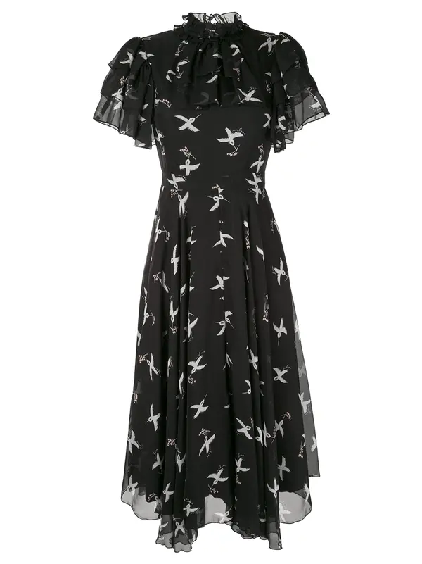 MACGRAW Flight Bird Print Dress - Black
