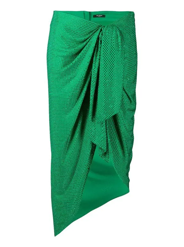 Balmain Polka-dot Ruched Midi Skirt - Green