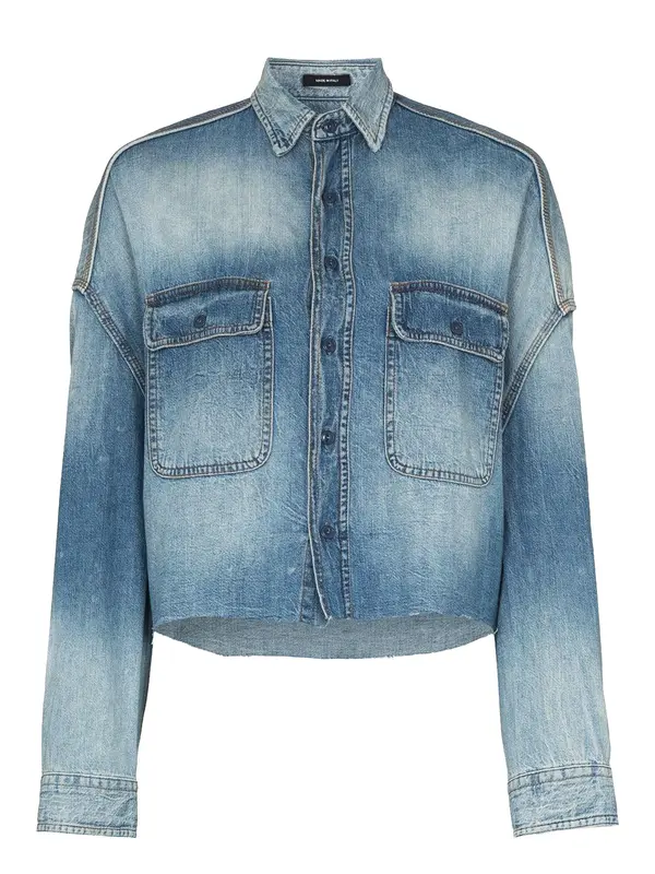 R13 Cropped Denim Shirt - Blue