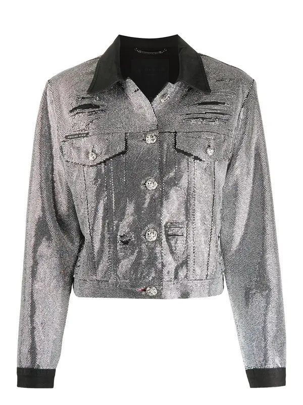 Philipp Plein Crystal-embellished Denim Jacket - Silver