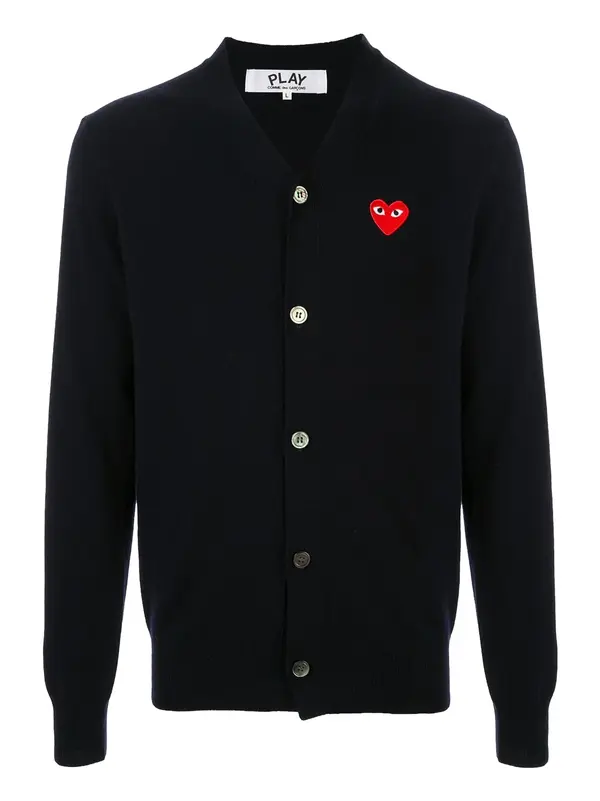 Play Comme Des Garcon Embroidered Logo Cardigan - Blue