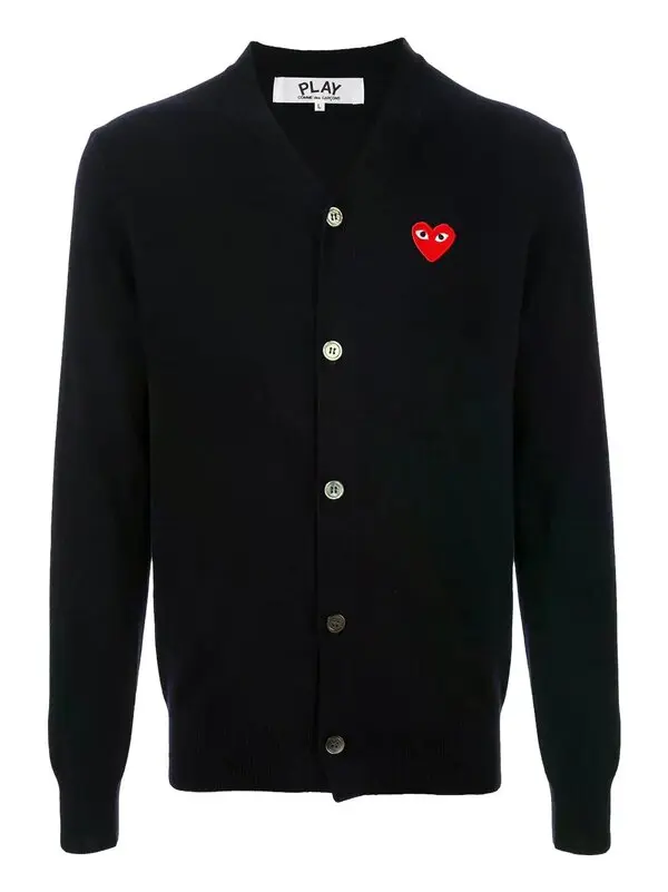 Play Comme Des Garcon Embroidered Logo Cardigan - Blue