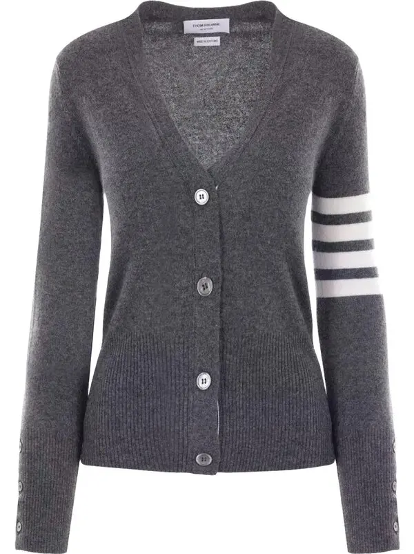 Thom Browne Classic V-neck Cashmere Cardigan With Stripe Detail - Grey