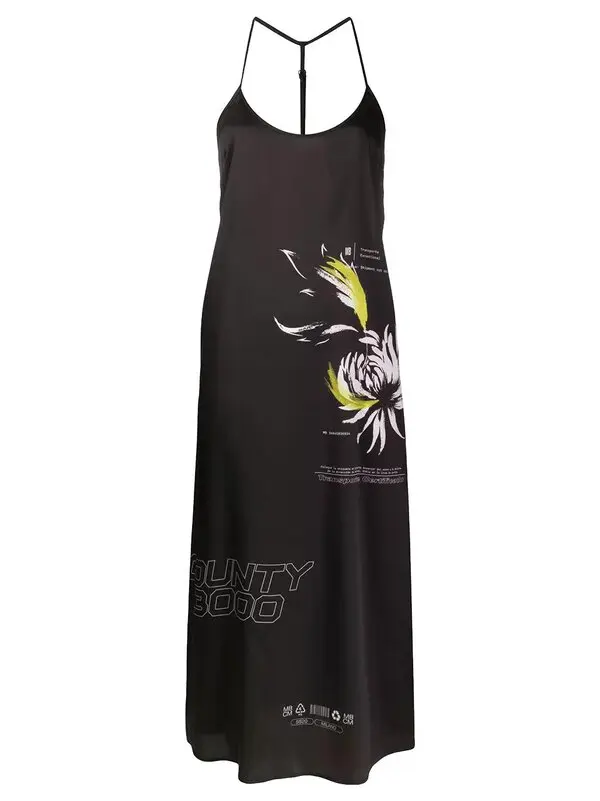COUNTY OF MILAN Marcelo Burlon Flower Shipping Midi Slip Dress - Black