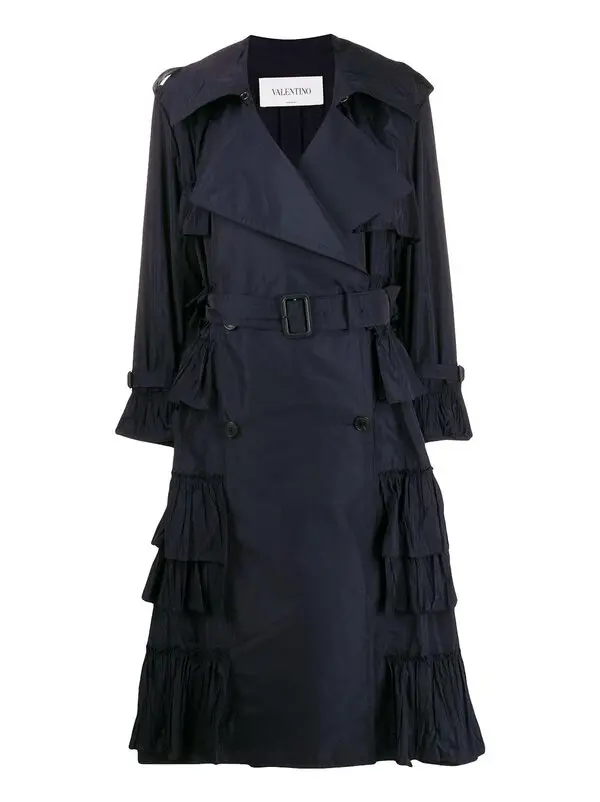 Valentino Garavani Double-breasted Tiered Trench Coat - Blue