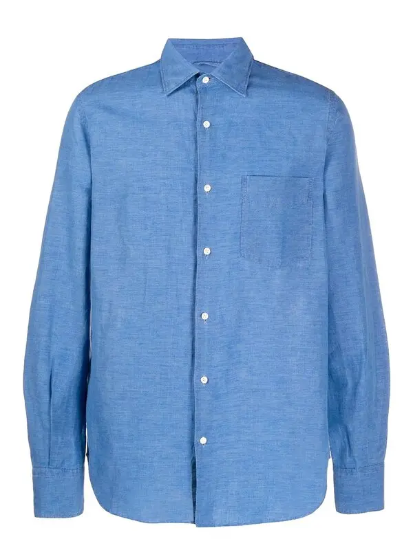 Aspesi Plain Button-up Long Sleeve Shirt - Blue