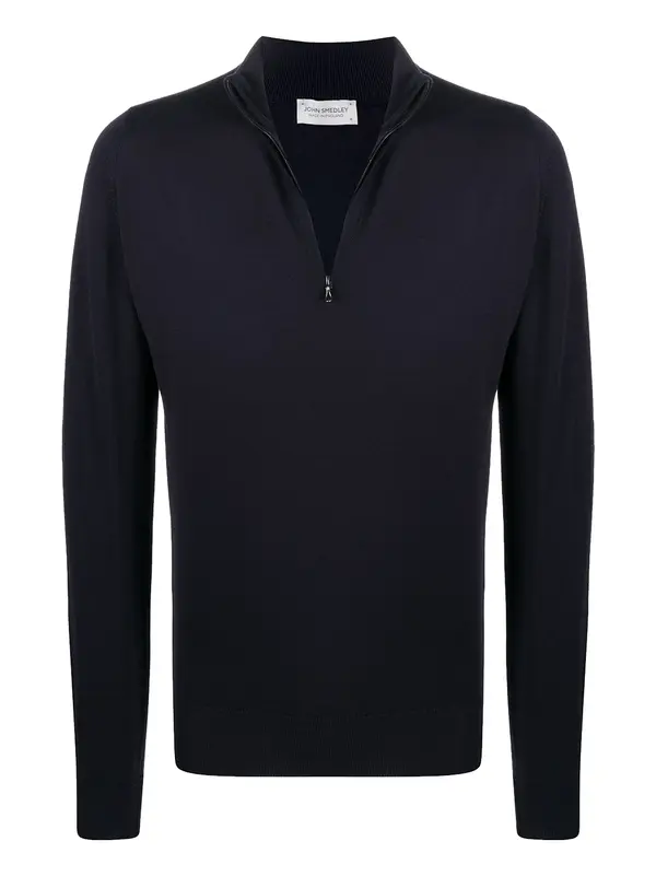 John Smedley Half Zip Knitted Jumper - Blue