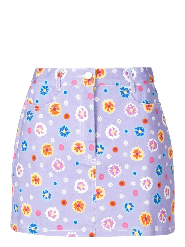 Lhd Floral Print A-line Skirt - Purple