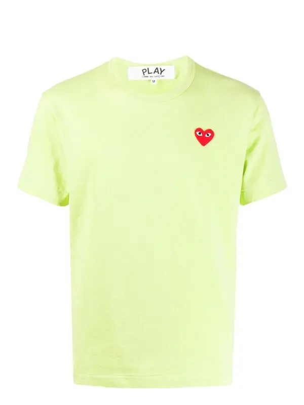 Play Comme Des Garcon Heart Embroidered Round Neck T-shirt - Green