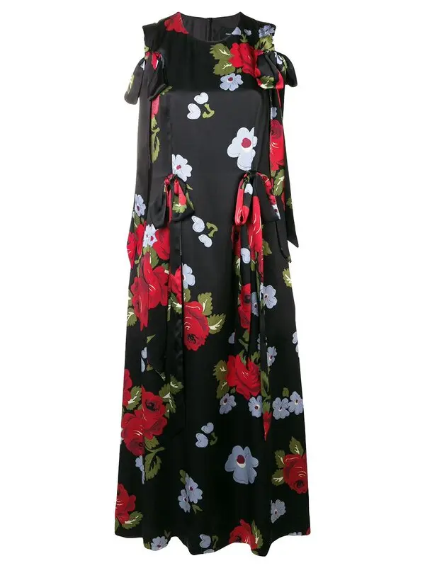 Simone Rocha Floral Print Silk Dress - Black