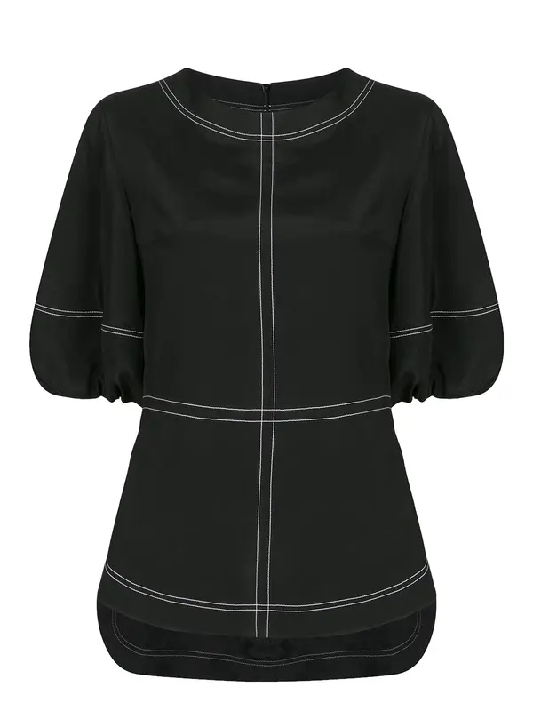 Goen.j Topstitching Puff-sleeves Blouse - Black