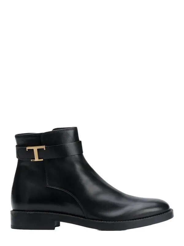 TOD'S T-buckle Leather Ankle Boots - Black