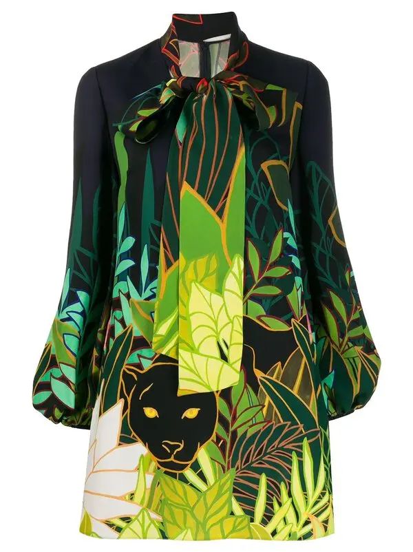 Valentino Garavani Panther In The Jungle Bow Collar Dress - Black