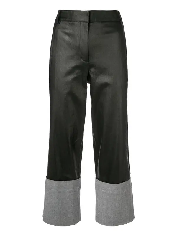 Tibi Denim Cuffed Straight Trousers - Black