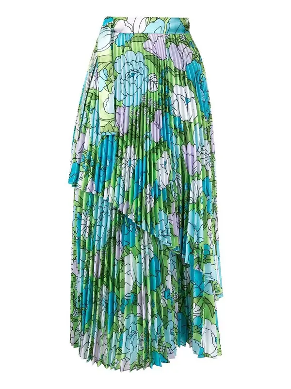 RICHARD QUINN Floral Pleated Midi Skirt - Blue