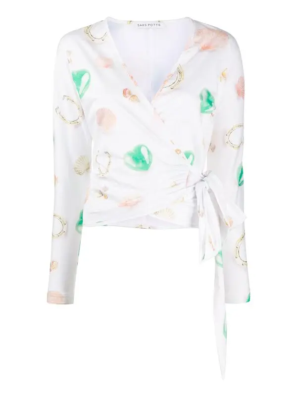 Saks Potts Lis Printed Wrap Top - White