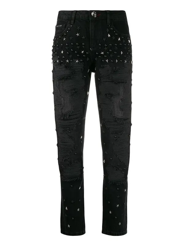 Philipp Plein Boyfriend Stars Embellished Jeans - Black