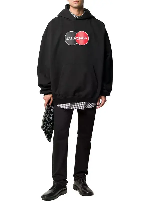 Balenciaga Logo Print Hoodie - Black