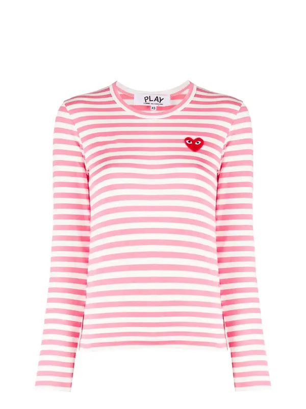 Play Comme Des Garcon Striped Cotton Sweatshirt - Pink