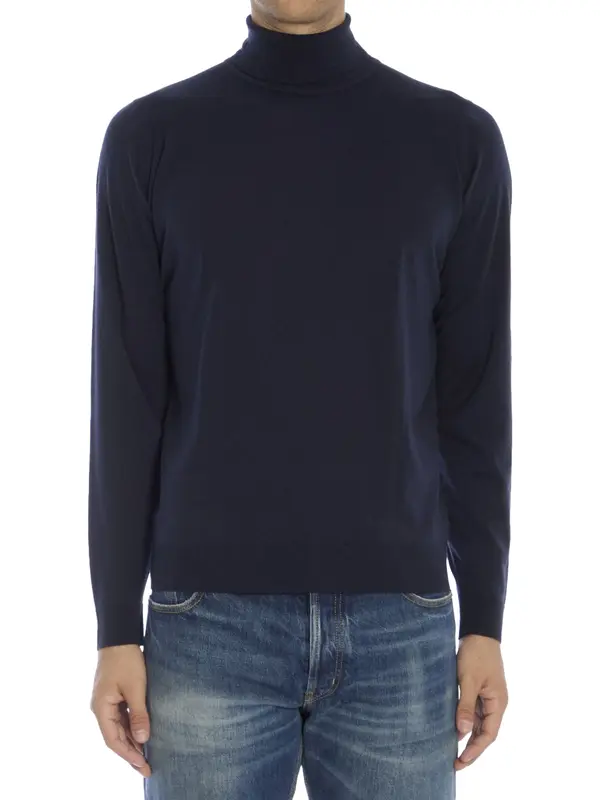 John Smedley Roll Neck Jumper - Blue