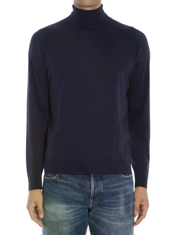 John Smedley Roll Neck Jumper - Blue
