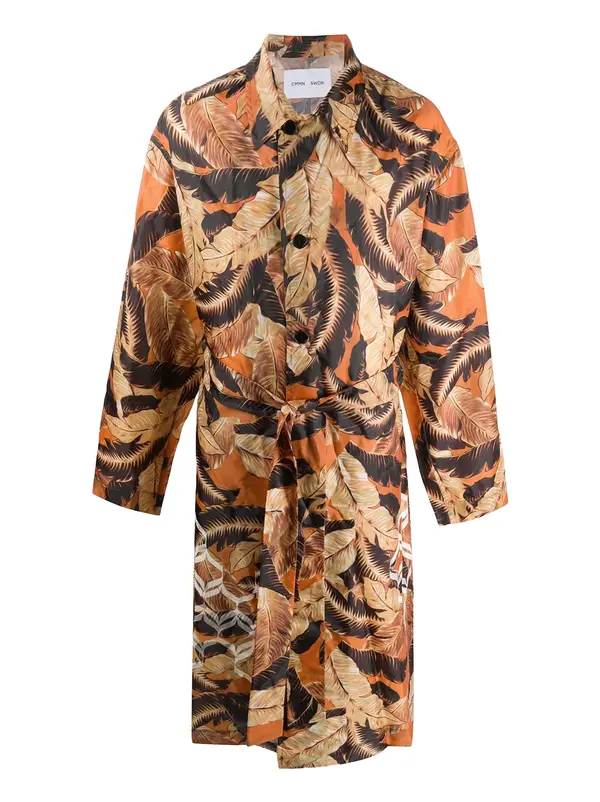 CMMN SWDN Leaf-print Belted Trench Coat - Orange