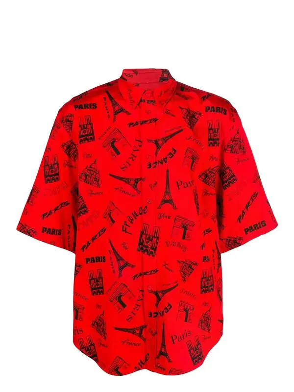 Balenciaga Paris Resto Short-sleeved Shirt - Red