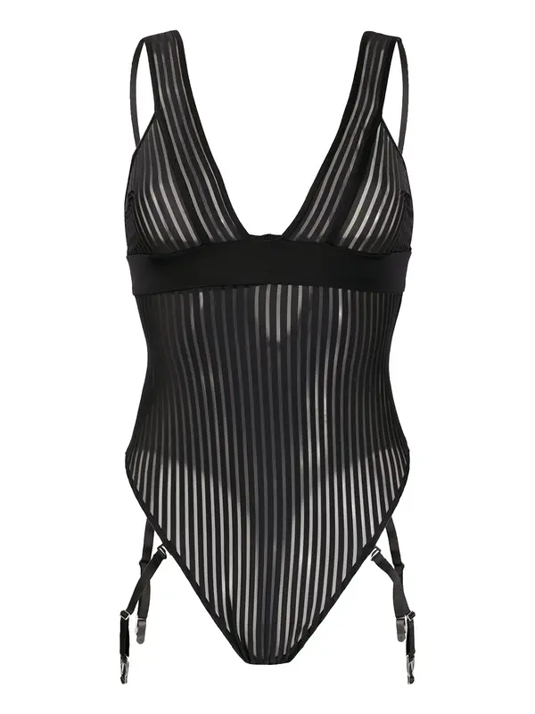 MAISON CLOSE V-neck Striped Bodysuit - Black