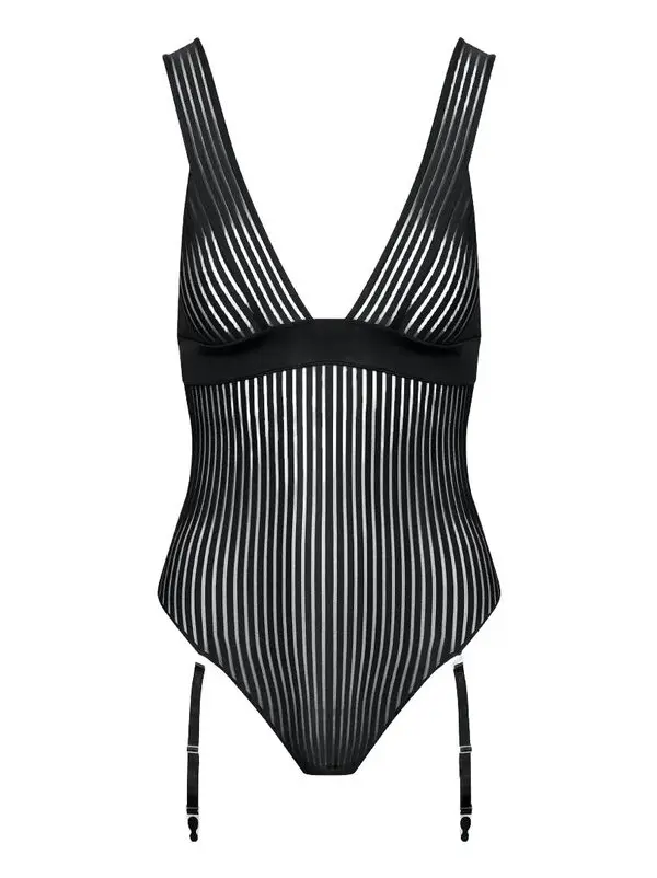 MAISON CLOSE V-neck Striped Bodysuit - Black