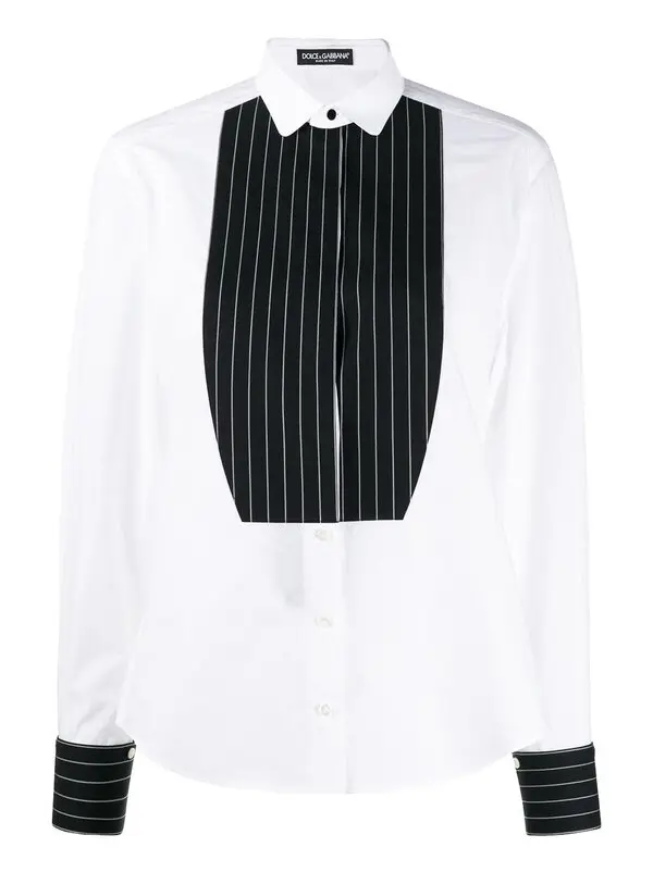 Dolce & Gabbana Contrasting Plastron Tuxedo Shirt - White
