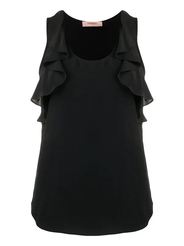 TWINSET Ruffle Detail Sleeveless Top - Black